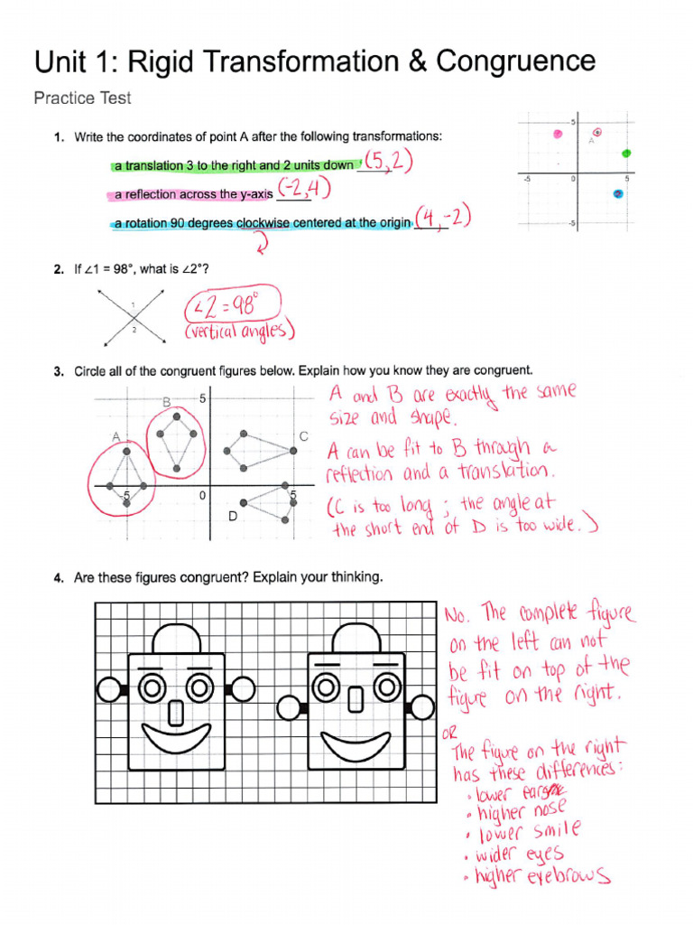 Unit 1 Practice Test SOLUTIONS | PDF | Euclidean Geometry | Elementary ...