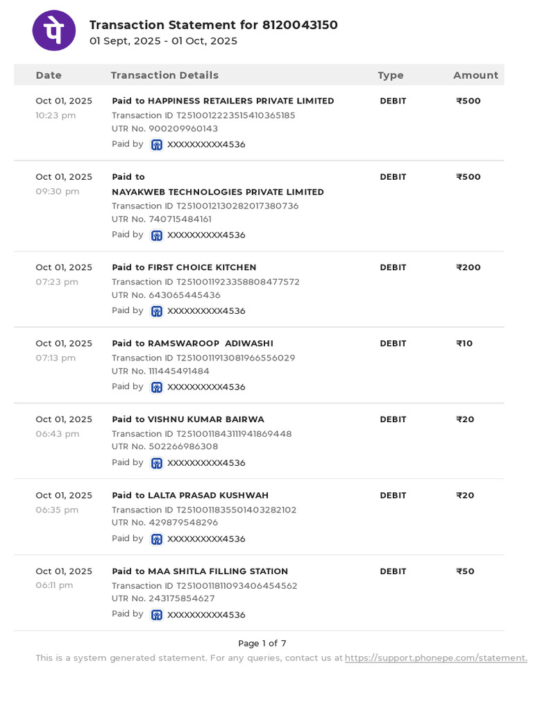 PhonePe Transaction Statement Summary | PDF | Debits And Credits | Business