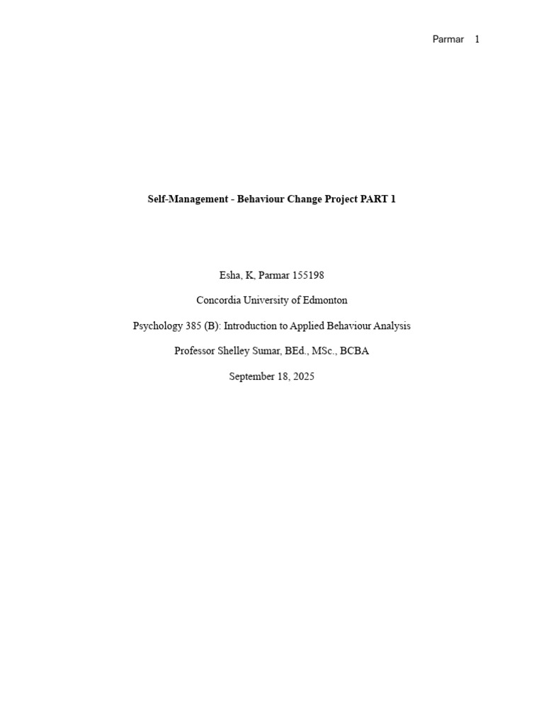 Behaviour Change Project PART 1 - Esha Parmar | PDF