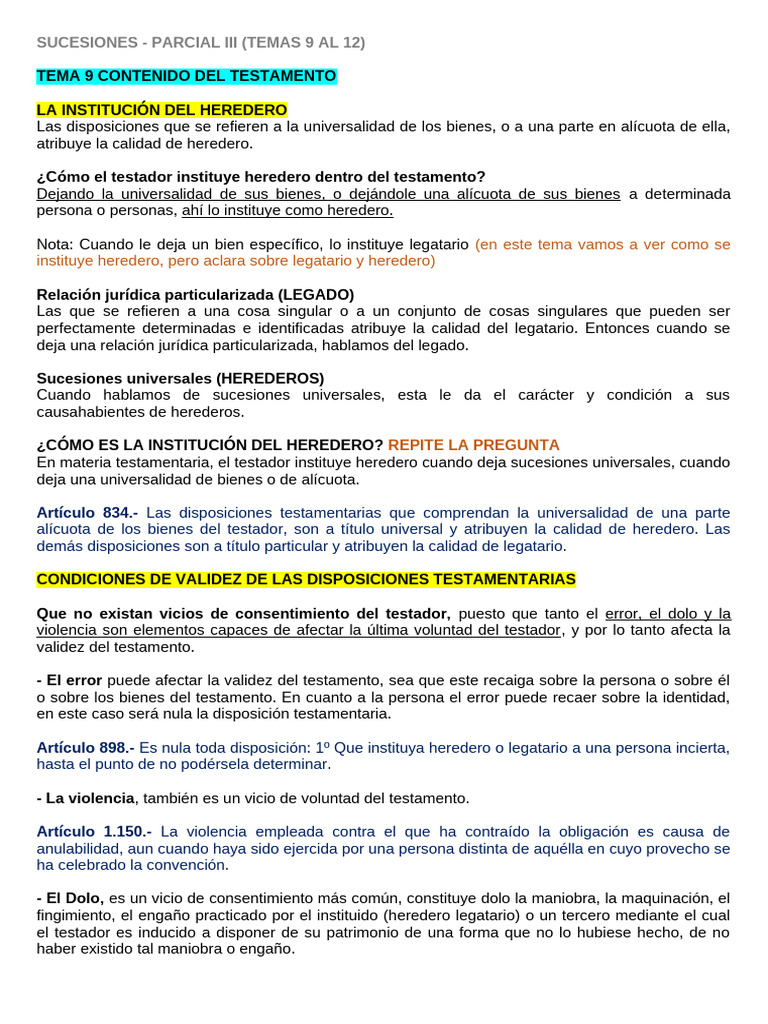 Sucesiones Parcial 3 (v2) 2 | PDF | Herencia | Voluntad y testamento