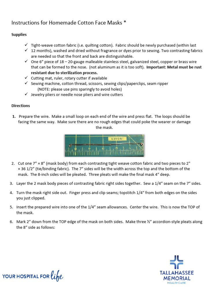Instructions For Homemade Cotton Face Mask | PDF | Seam (Sewing) | Sewing