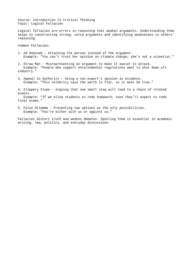 Introduction To Logical Fallacies | PDF