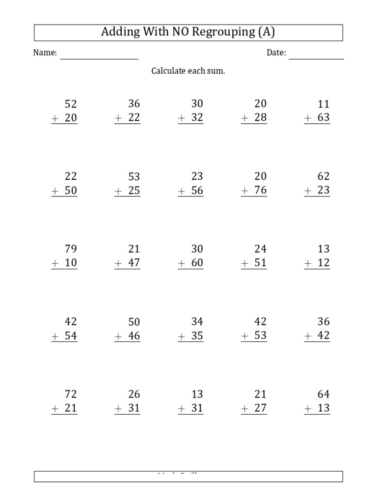 No Regrouping Addition Practice Worksheets | PDF