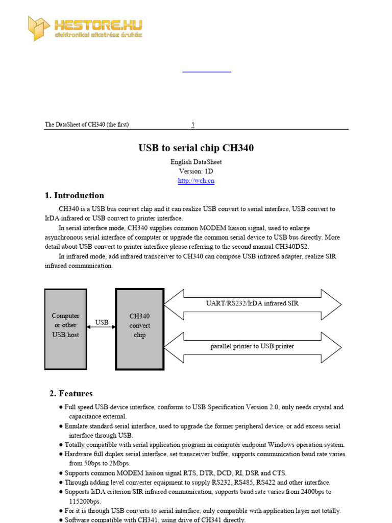 CH340 USB to Serial Chip Datasheet | PDF | Usb | Electricity