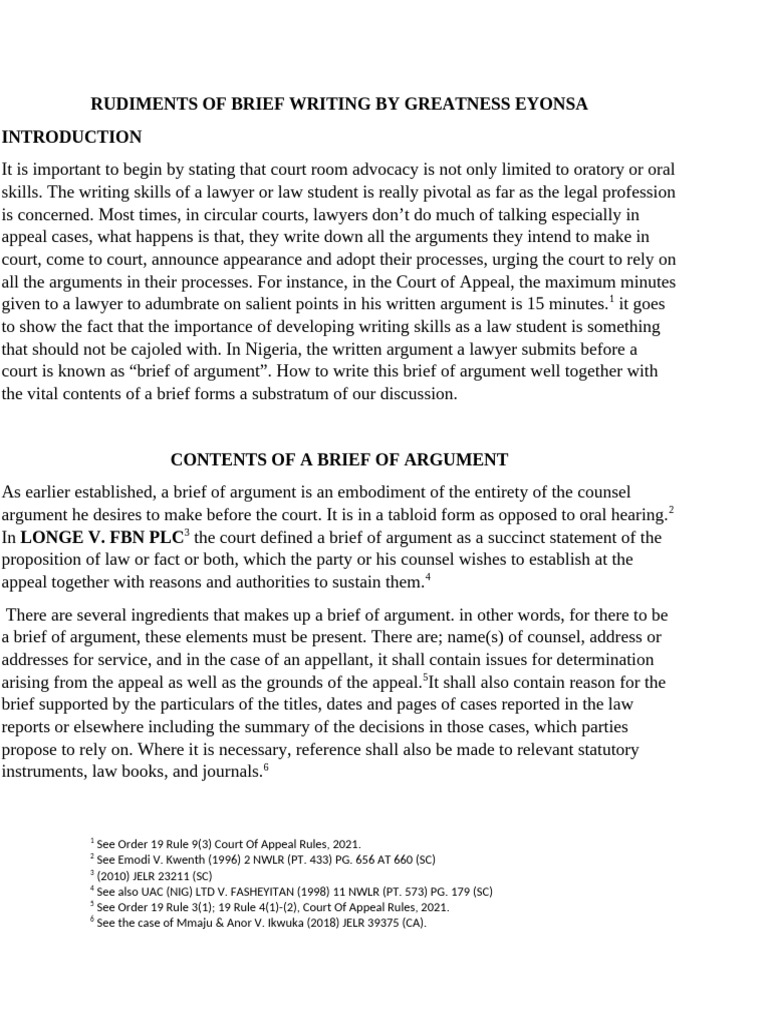Brief-Writing by Eyonsa . | PDF | Brief (Law) | Appeal