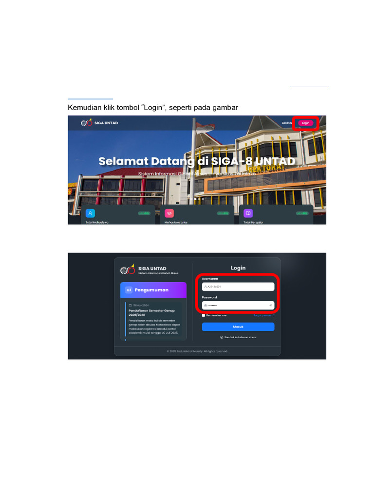 Panduan Login Ke Aplikasi SIGA (Mahasiswa) | PDF