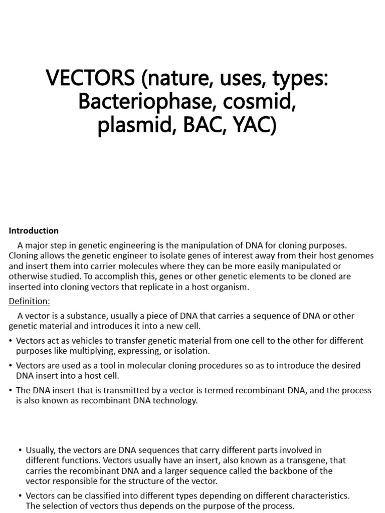 VECTORS (Nature, Uses, Types | PDF | Vector (Molecular Biology ...