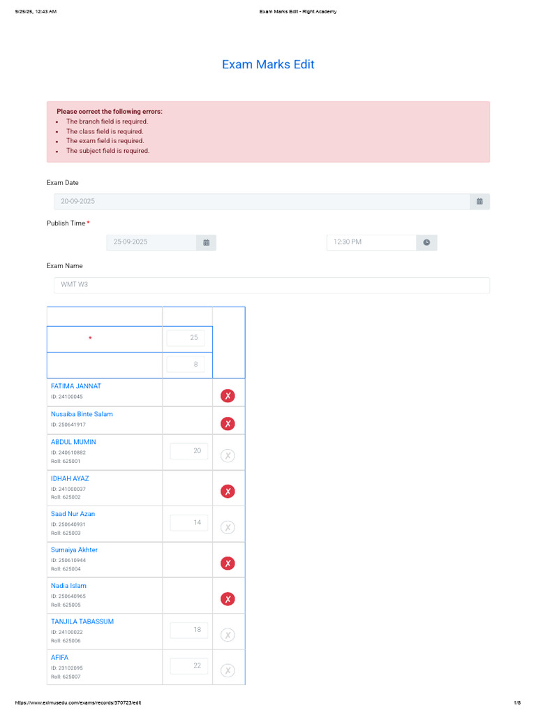 Exam Marks Edit - Right Academy | PDF