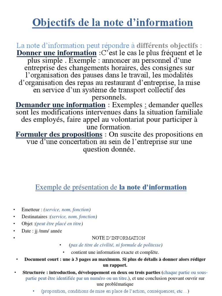 Objectifs Et Exemple de La Note D'information | PDF | Informations | Business