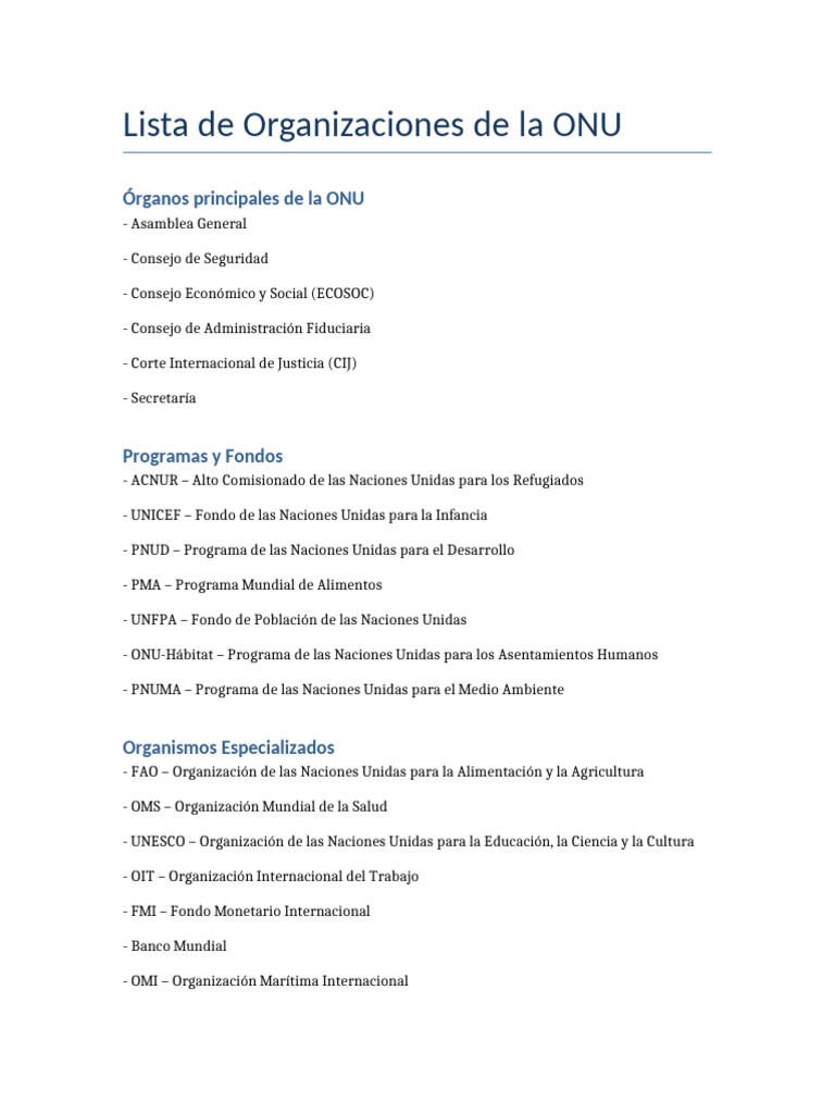 Lista Organizaciones ONU | PDF