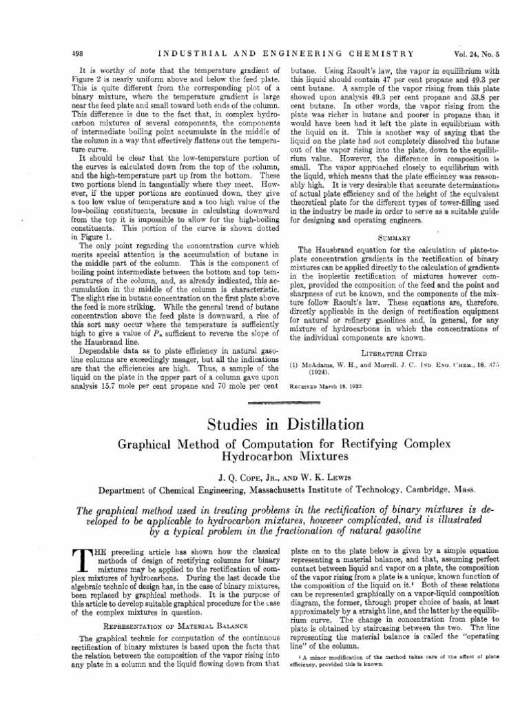 Studies in Distillation: Graphical Method of Computation For Rectifying Complex Hydrocarbon ...