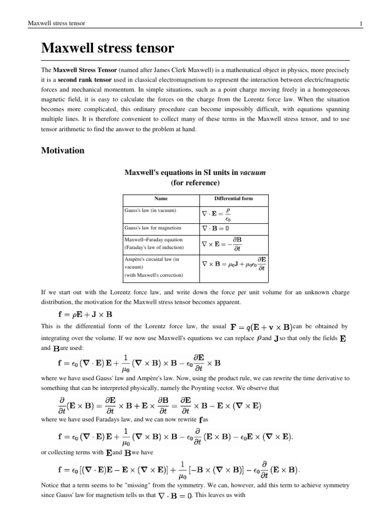 Maxwell Stress Tensor: Motivation | PDF | Theoretical Physics | Physics