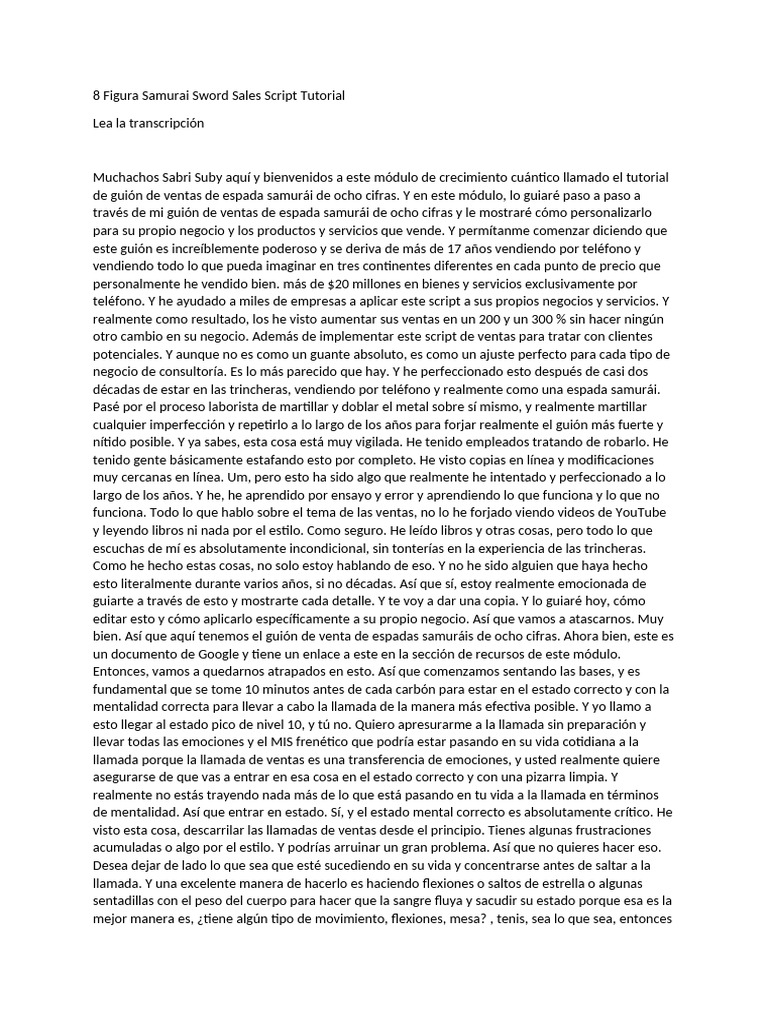 8 Figura Samurai Sword Sales Script Tutorial S4 L14 | PDF | Marketing ...