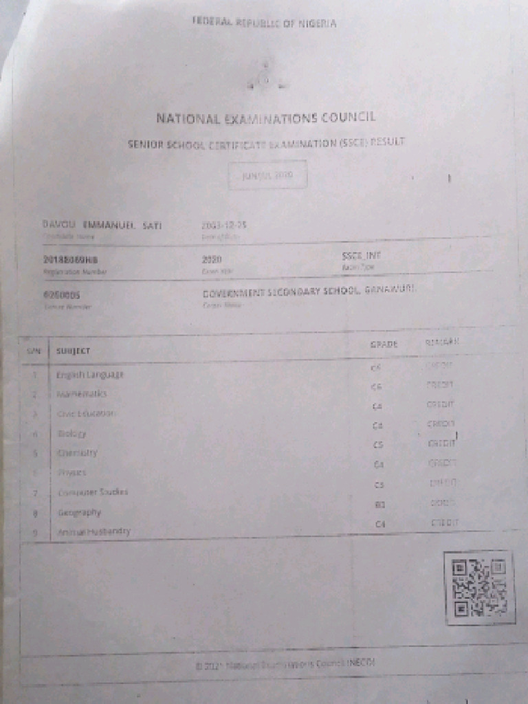 My NECO Result | PDF