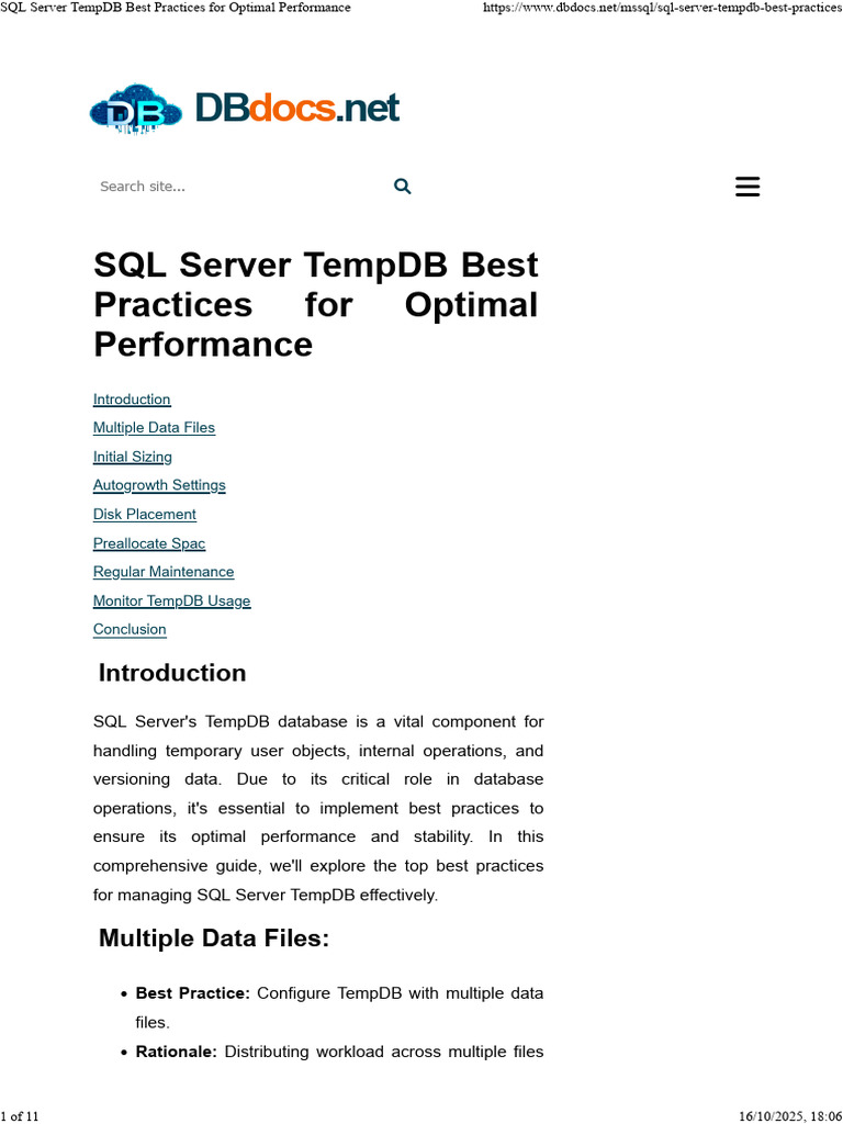 SQL Server TempDB Best Practices For Optimal Performance | PDF ...