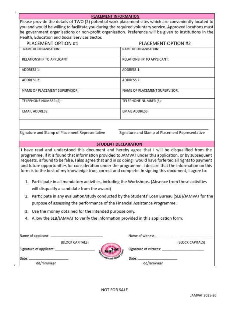 Placement Form 2025-2026 | PDF