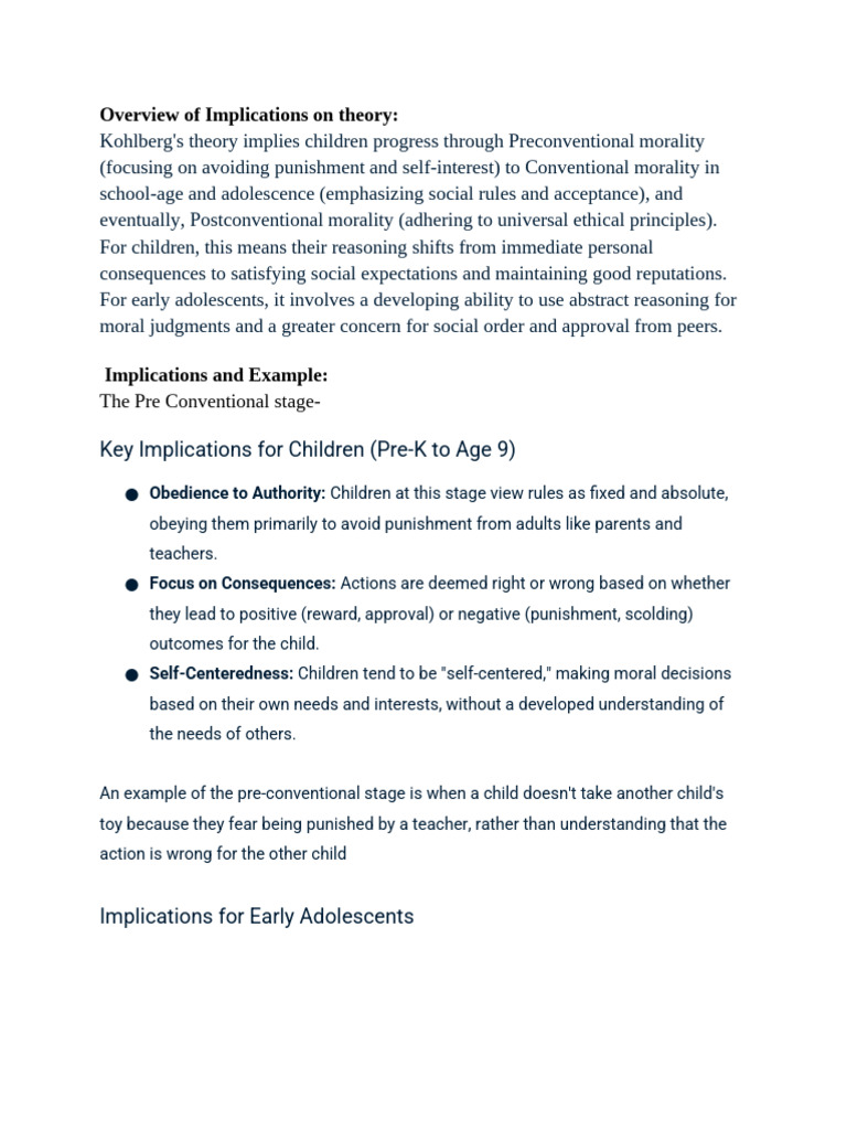 Implications On Kholberg's Theory of Moral Development On Child ...
