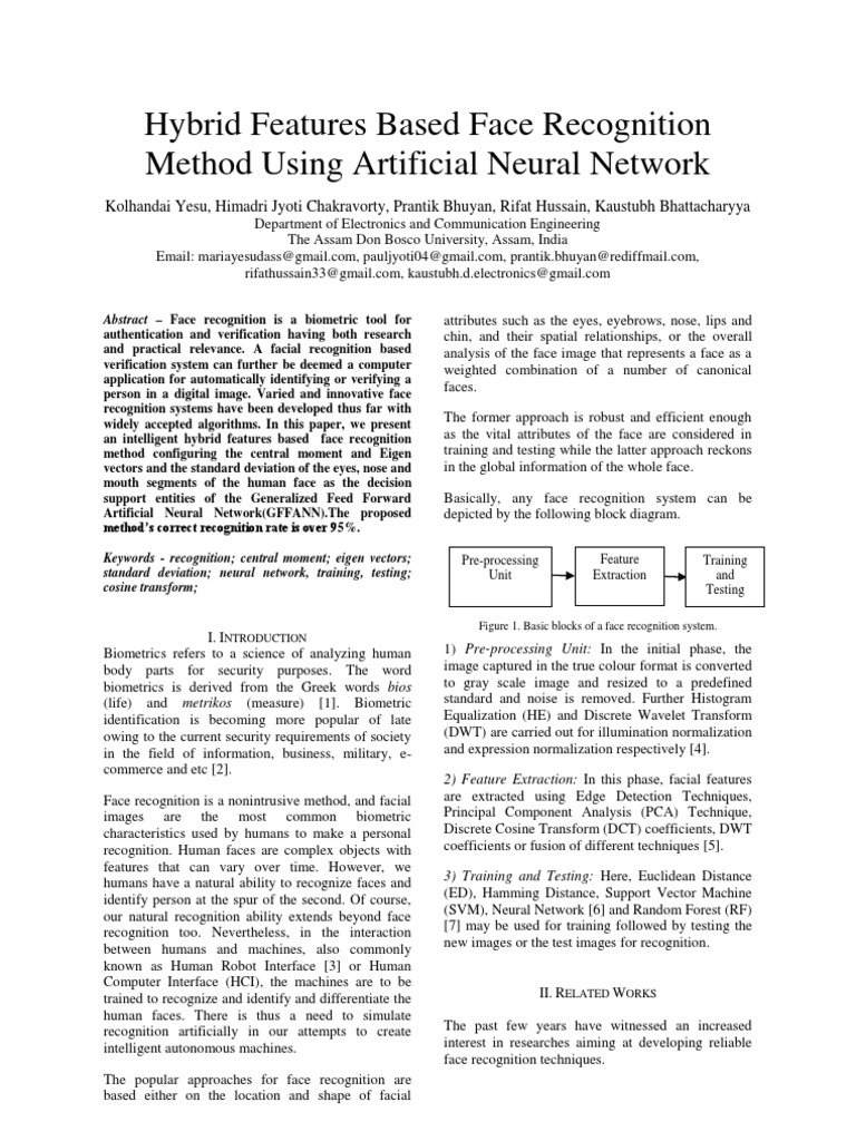 Hybrid Features Based Face Recognition Method Using Artificial Neural Network | PDF ...