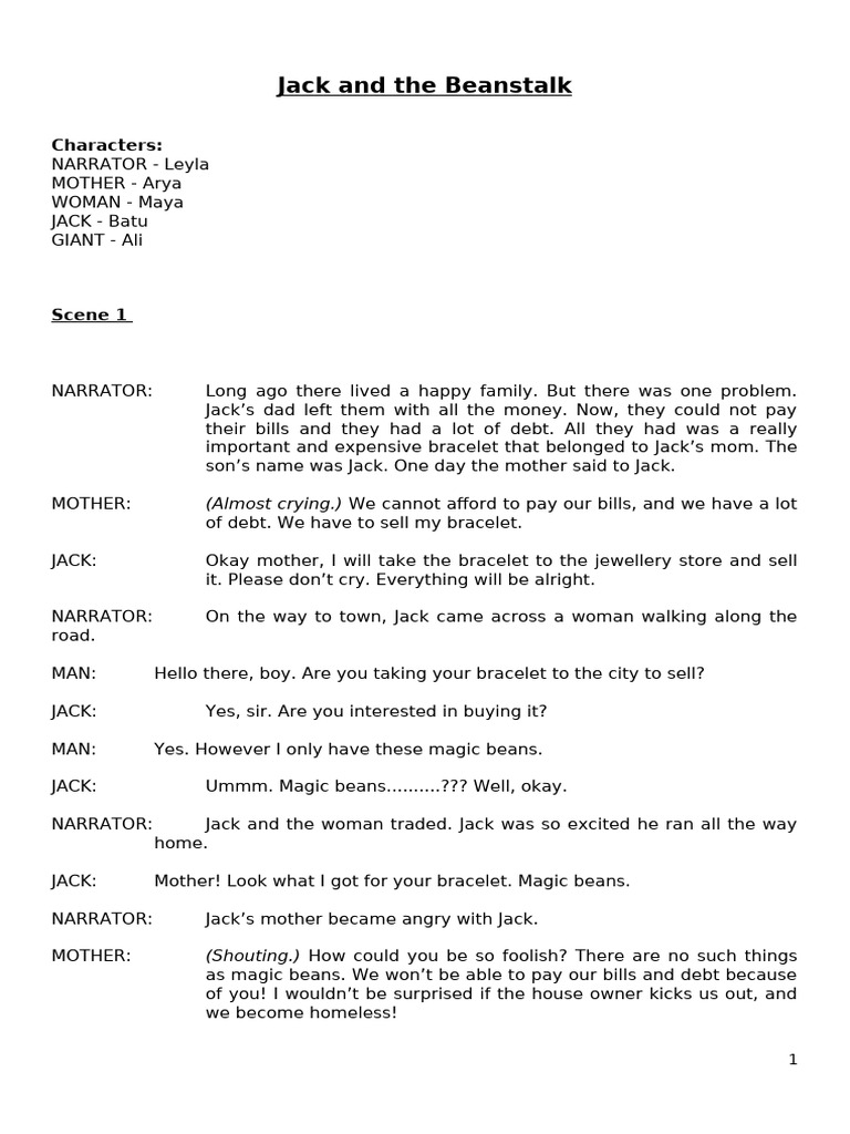 Jack and the Beanstalk Script | PDF | Jack And The Beanstalk | Folklore
