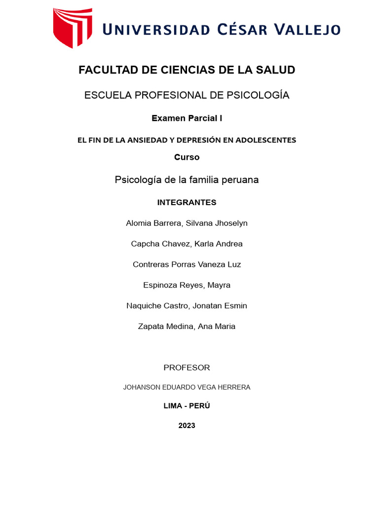 EVALUACIÓN PARCIAL PFP.docx | PDF | Depresión (estado de ánimo) | Ansiedad