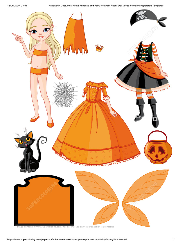 Halloween Costumes Pirate Princess and Fairy For A Girl Paper Doll ...
