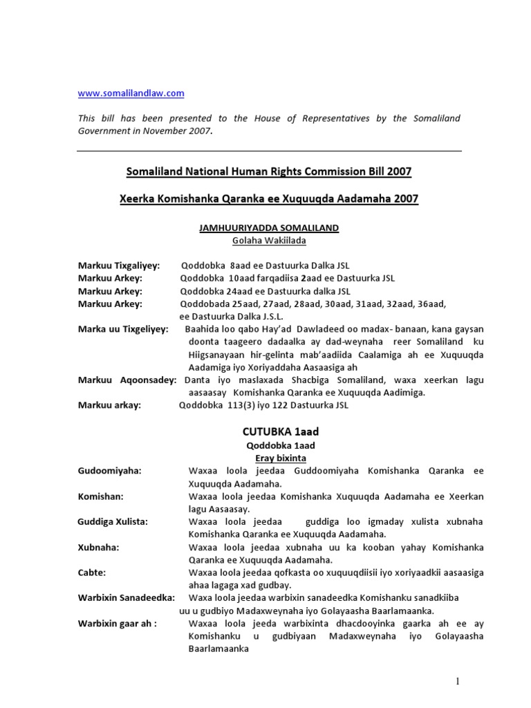 Somaliland Human Rights Commission Bill | PDF