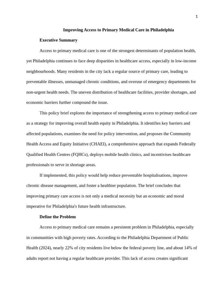 Enhance Primary Care Access in Philadelphia | PDF | Health Equity ...