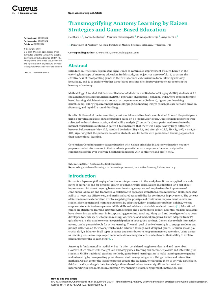 Enhancing Anatomy Learning with Games | PDF | Learning | Creativity