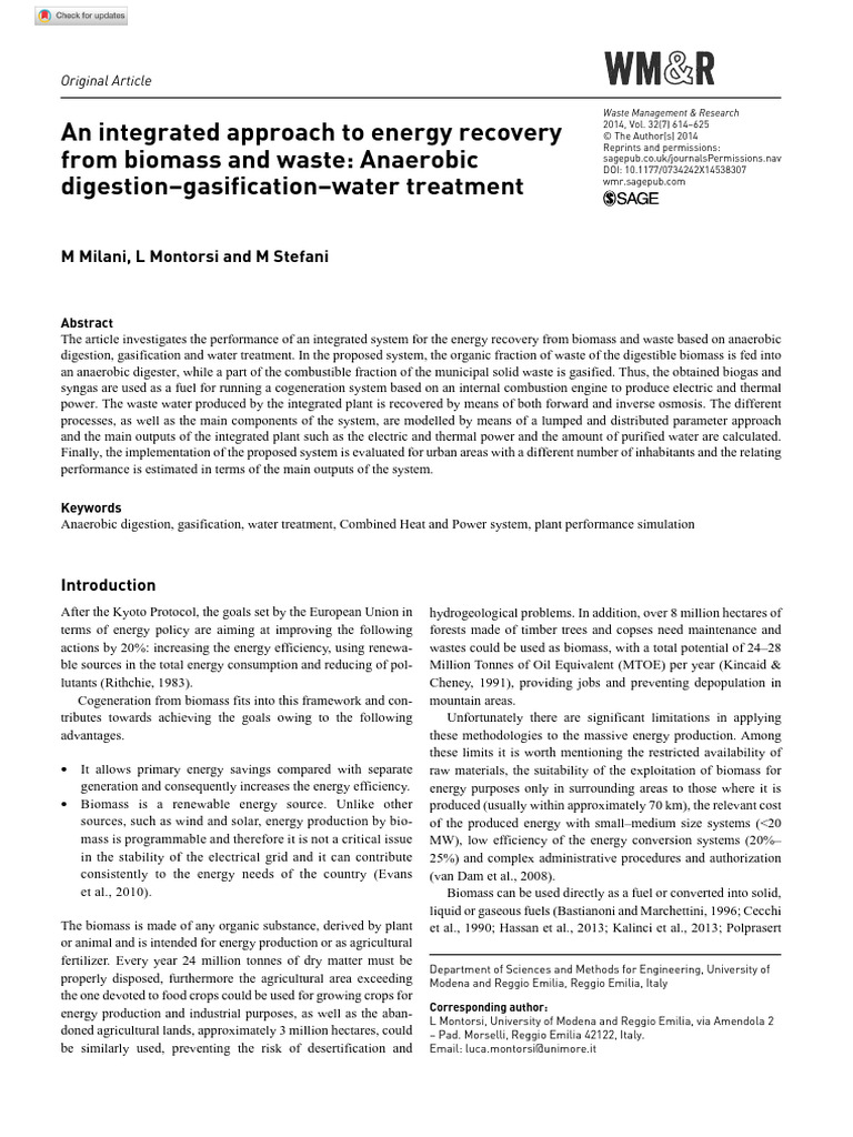 Milani 2014 | PDF | Gasification | Anaerobic Digestion