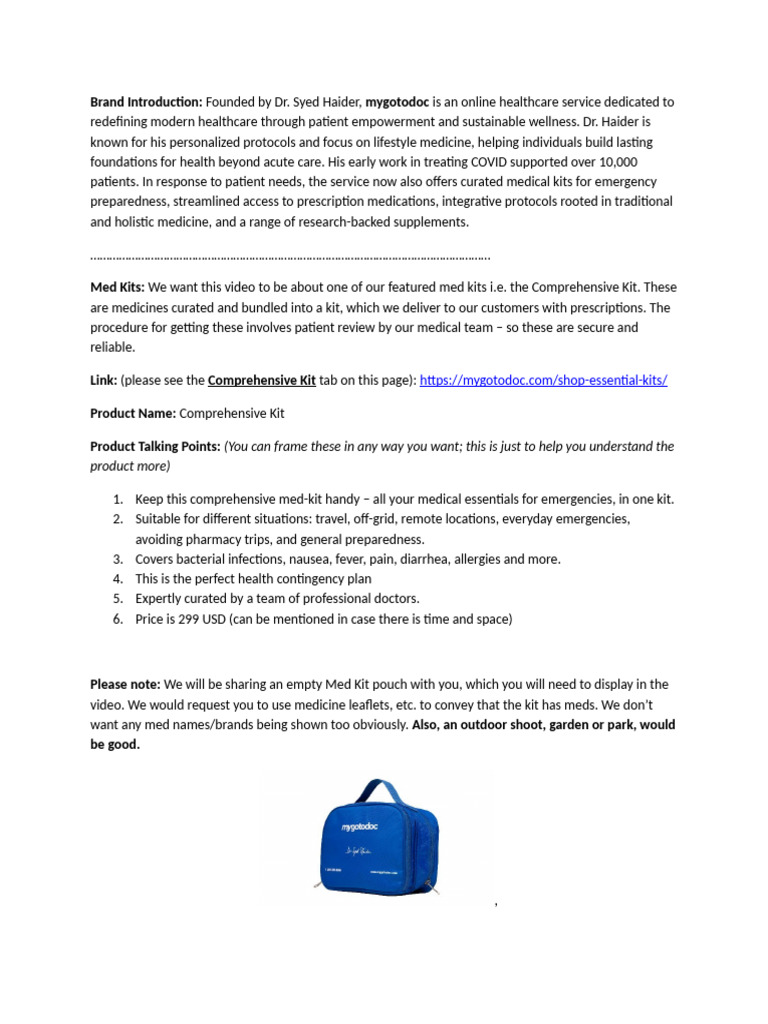 Med Kit Video Brief | PDF