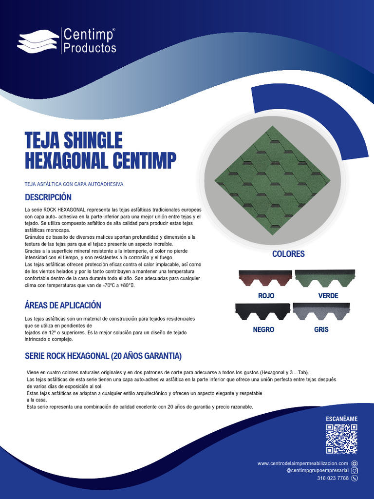 Teja Shingle Hexagonal Ficha Técnica | PDF | Materiales