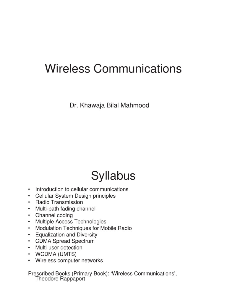 Lecture-1 - Wireless + Mobile Communications - Cellular System Design ...