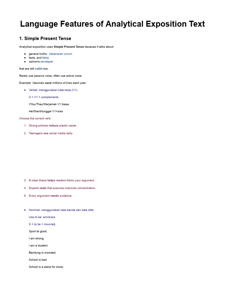 Language Features of Analytical Exposition Text | PDF | Verb | Syntax