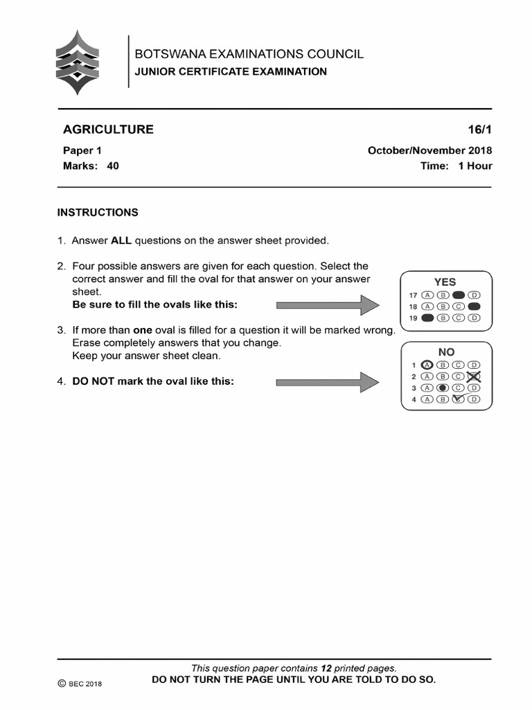 Jce Agriculture Paper 1 2018 | PDF | Fertilizer | Soil