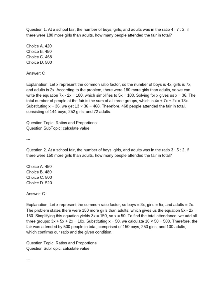Ratios and Proportions - Calculate Value | PDF | Ratio | Applied ...