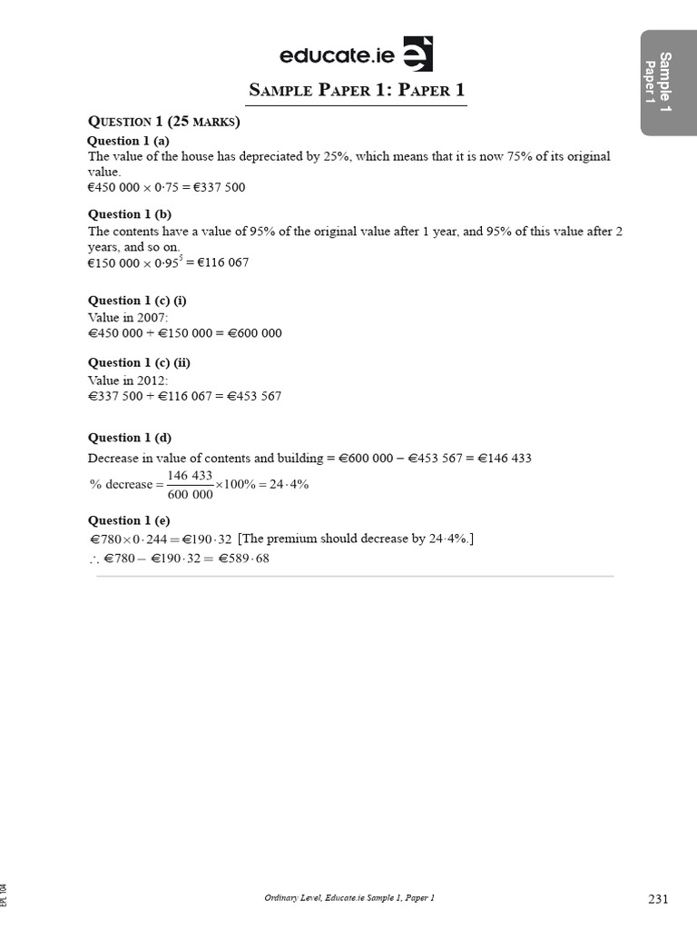 LC Ordinary Level Solutions Sample 1 - Papers 1 and 2 | PDF | Survey ...