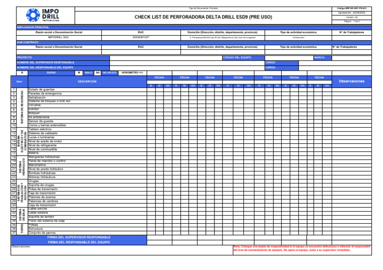 IMP-SR-SST-FR-041 Check List Perf. Delta | PDF