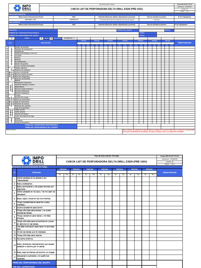 IMP SR SST FR 041 Check List Perf. Delta. | PDF
