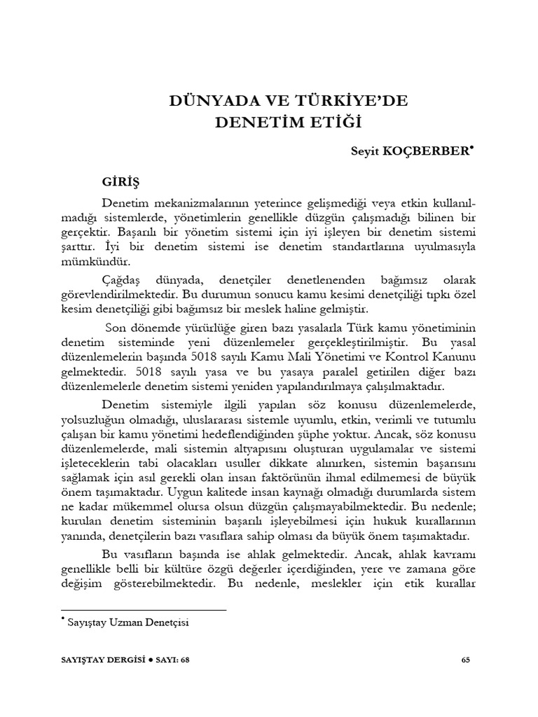 D Nyada Ve T Rkiye de Denetim Eti I ( | PDF