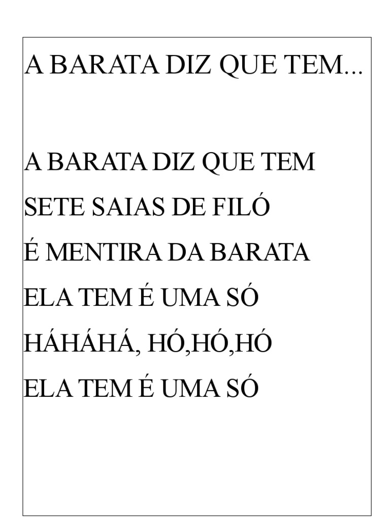 Letra da Música "A Barata Diz Que Tem" | PDF | Artes Linguísticas e ...