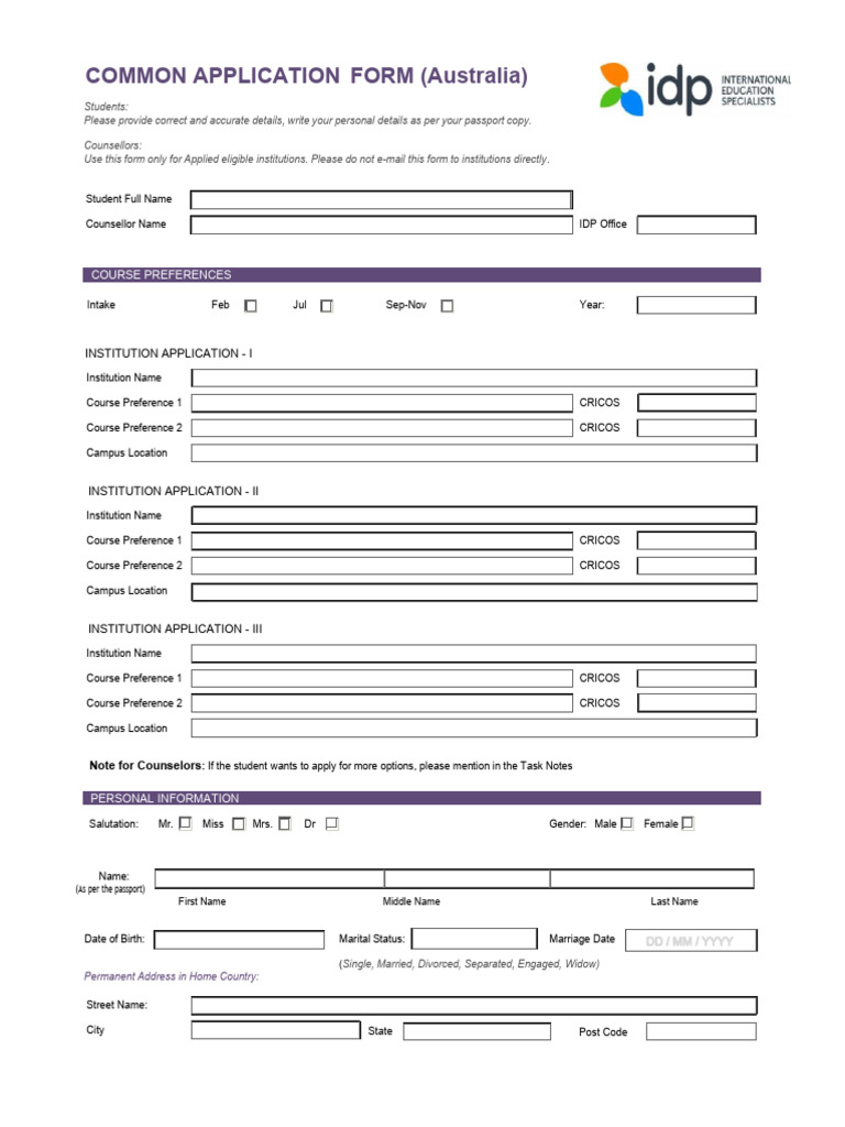 Common Application Form for Students | PDF | Test Of English As A ...
