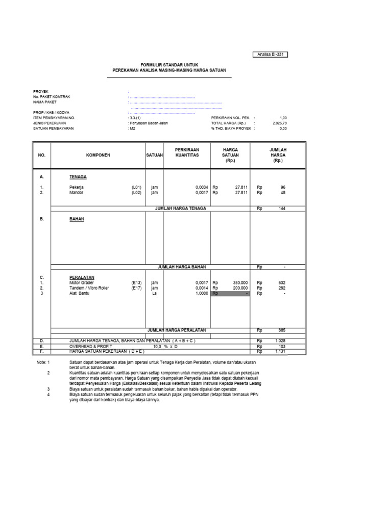 Ahsp Penyiapan Badan Jalan | PDF