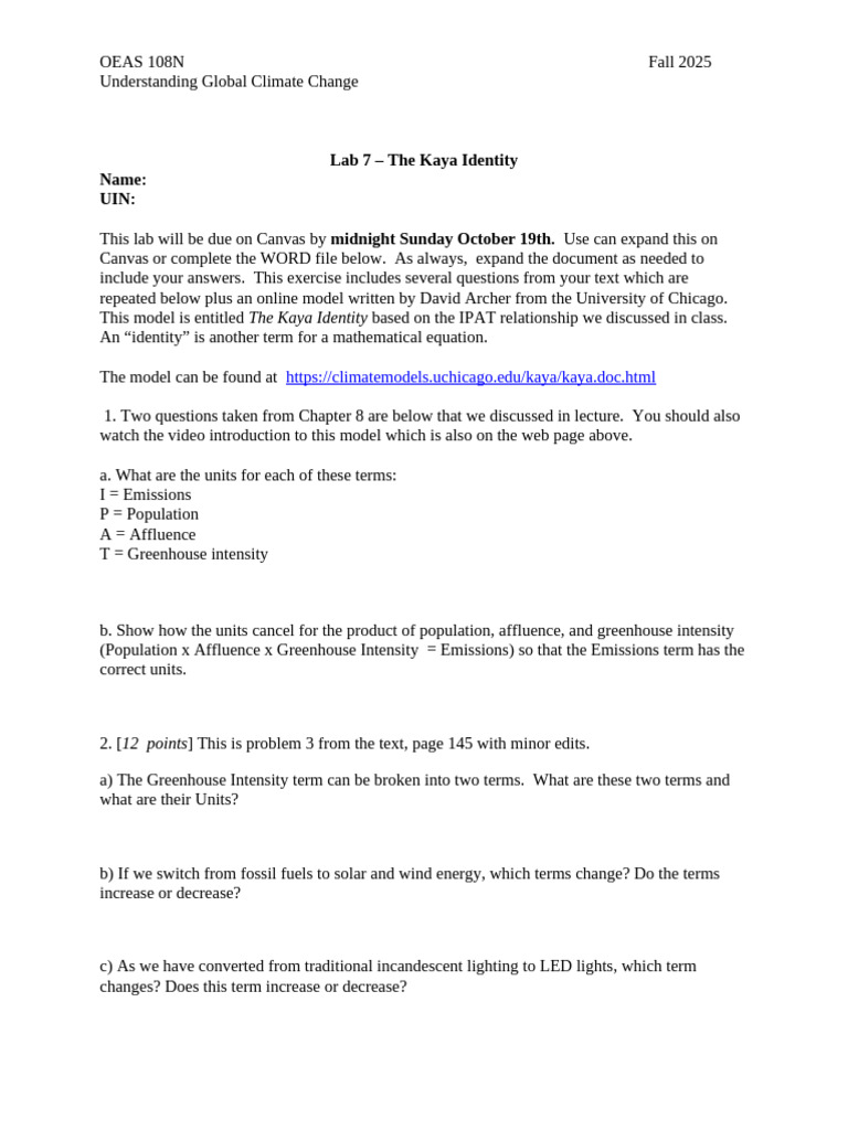 Kaya Identity Lab for Climate Change Analysis | PDF | Emission ...