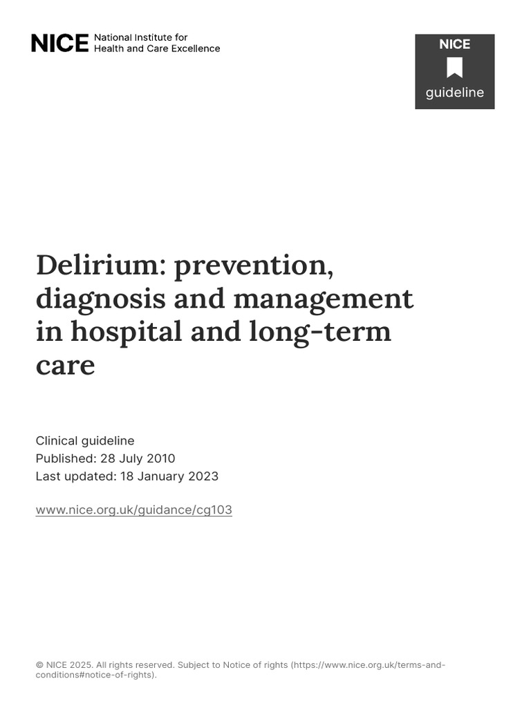 Delirium Prevention Diagnosis and Management in Hospital and Longterm ...
