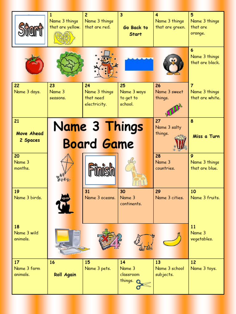 Board Game Name 3 Things Easy Fun Activities Games 987 | PDF