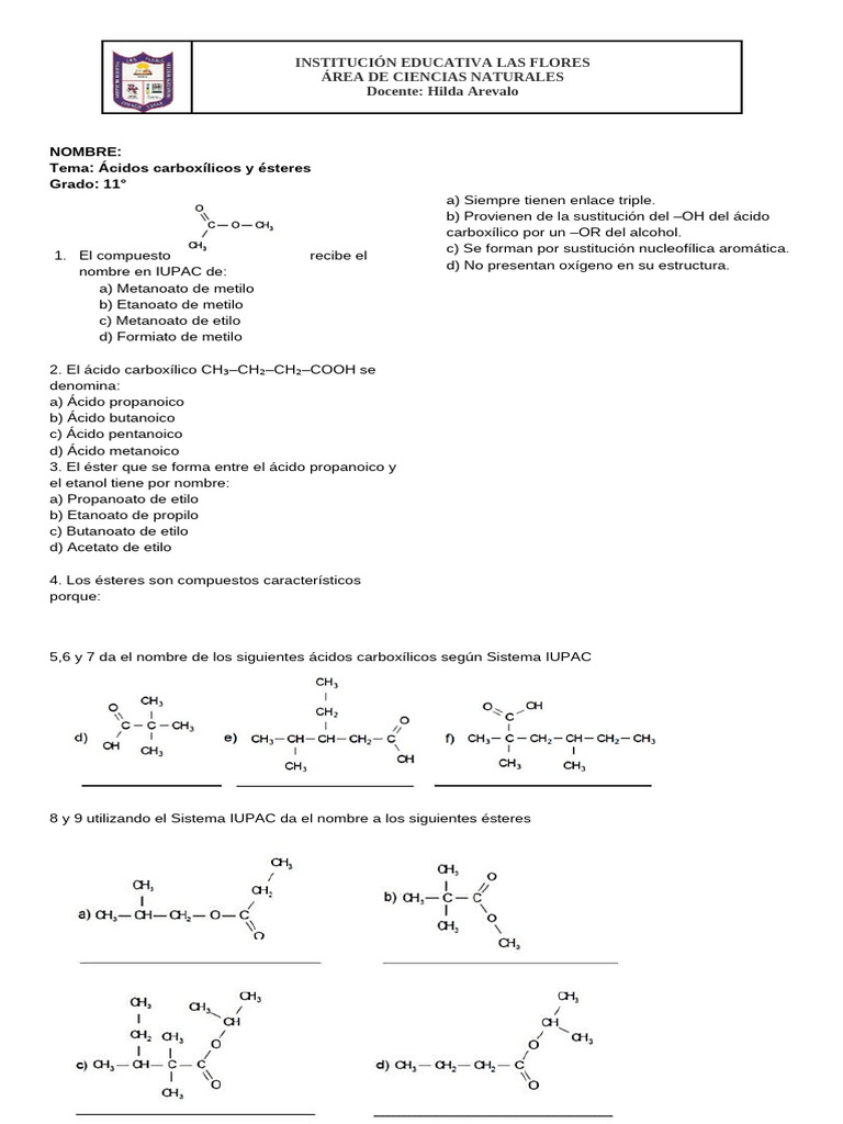 Nomenclatura de Ácidos y Ésteres IUPAC | PDF