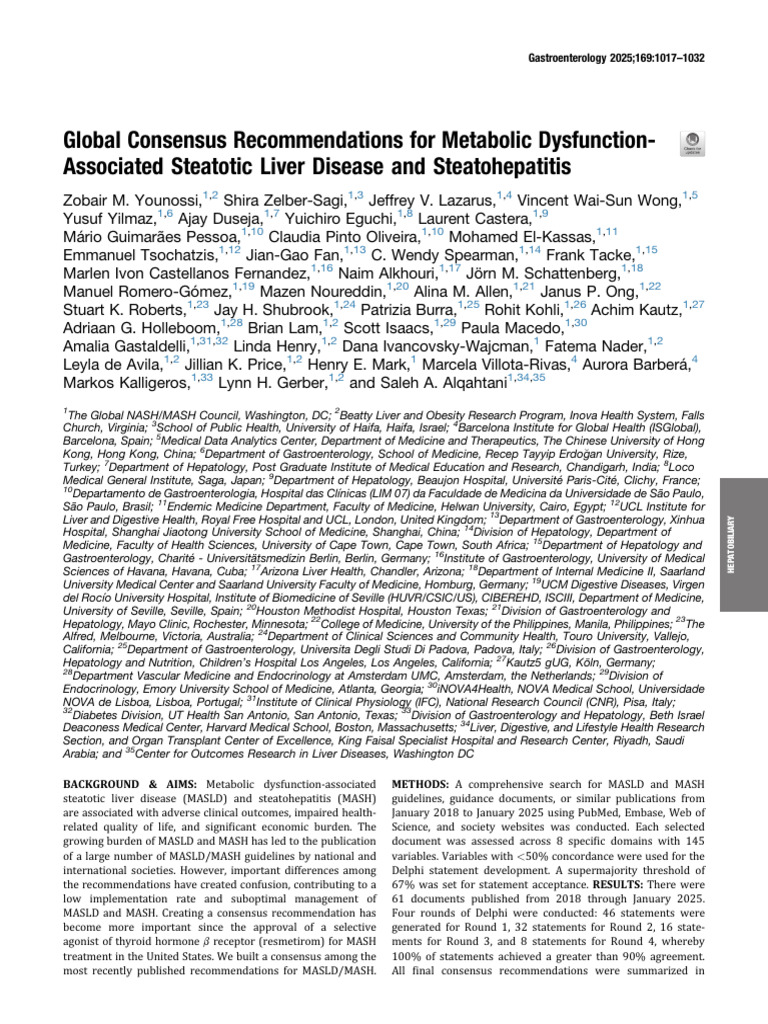Global Consensus on MASLD/MASH Guidelines | PDF | Gastroenterology ...