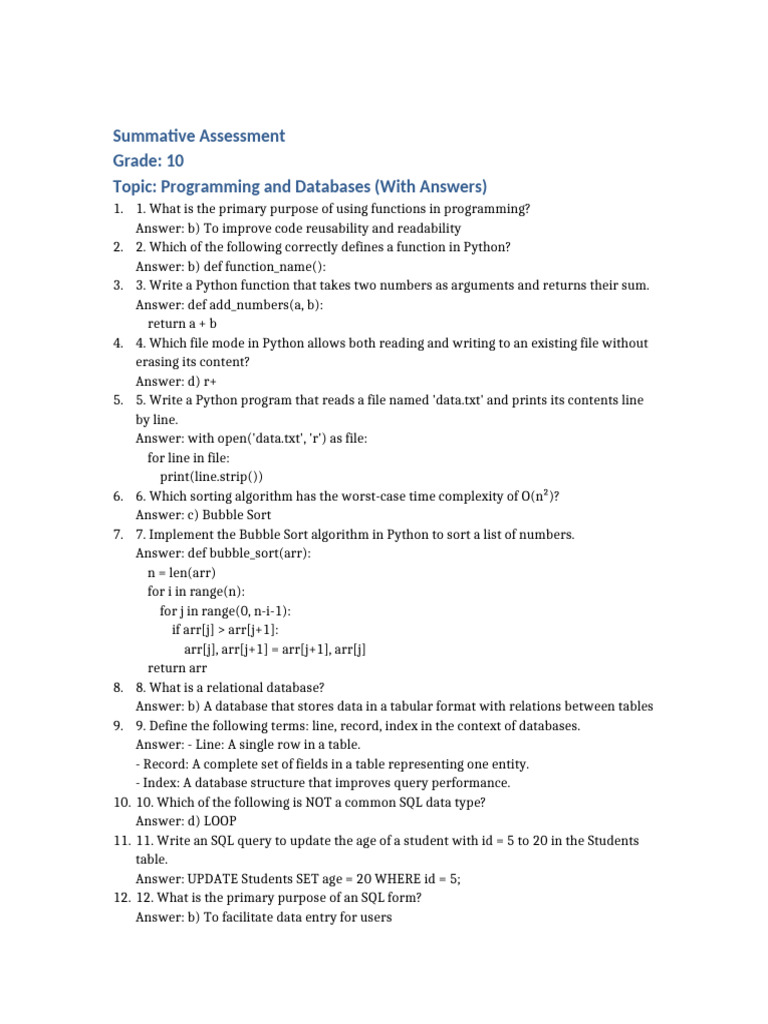 Summative Assessment With Answers | PDF