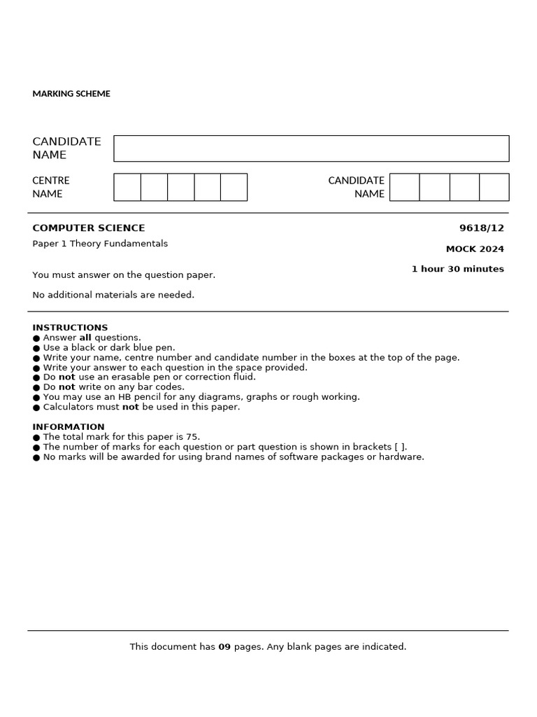 Computer P1-MS Mock Exam | PDF