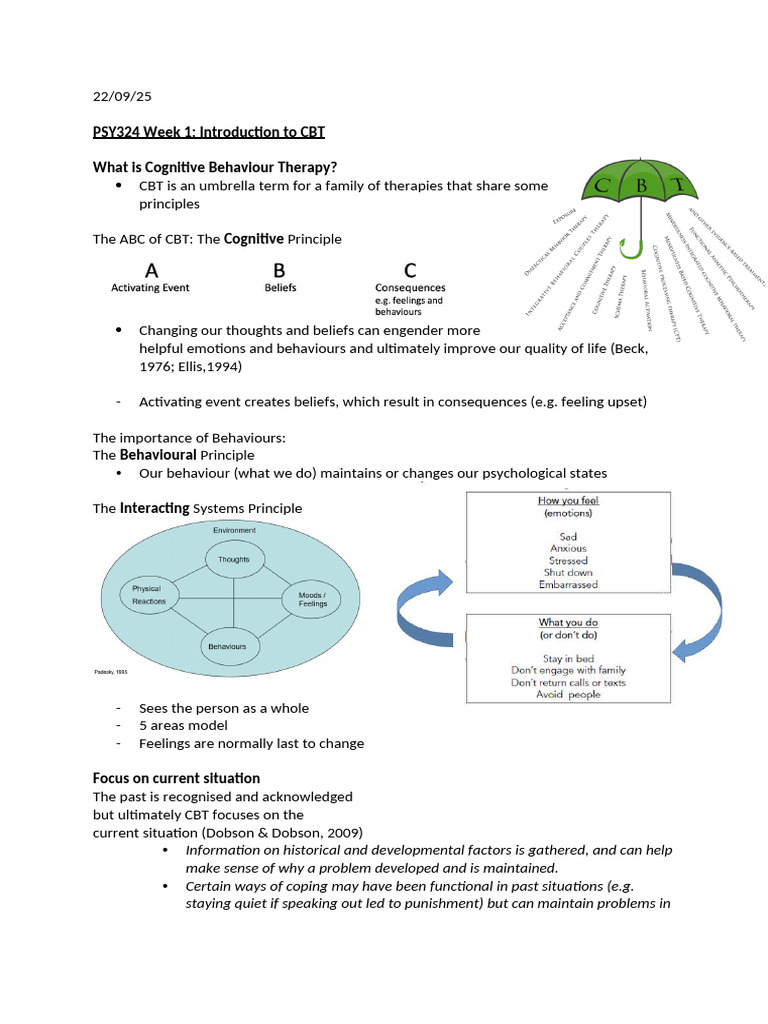 PSY324 Week 1 - Introduction To CBT | PDF | Cognitive Behavioral ...